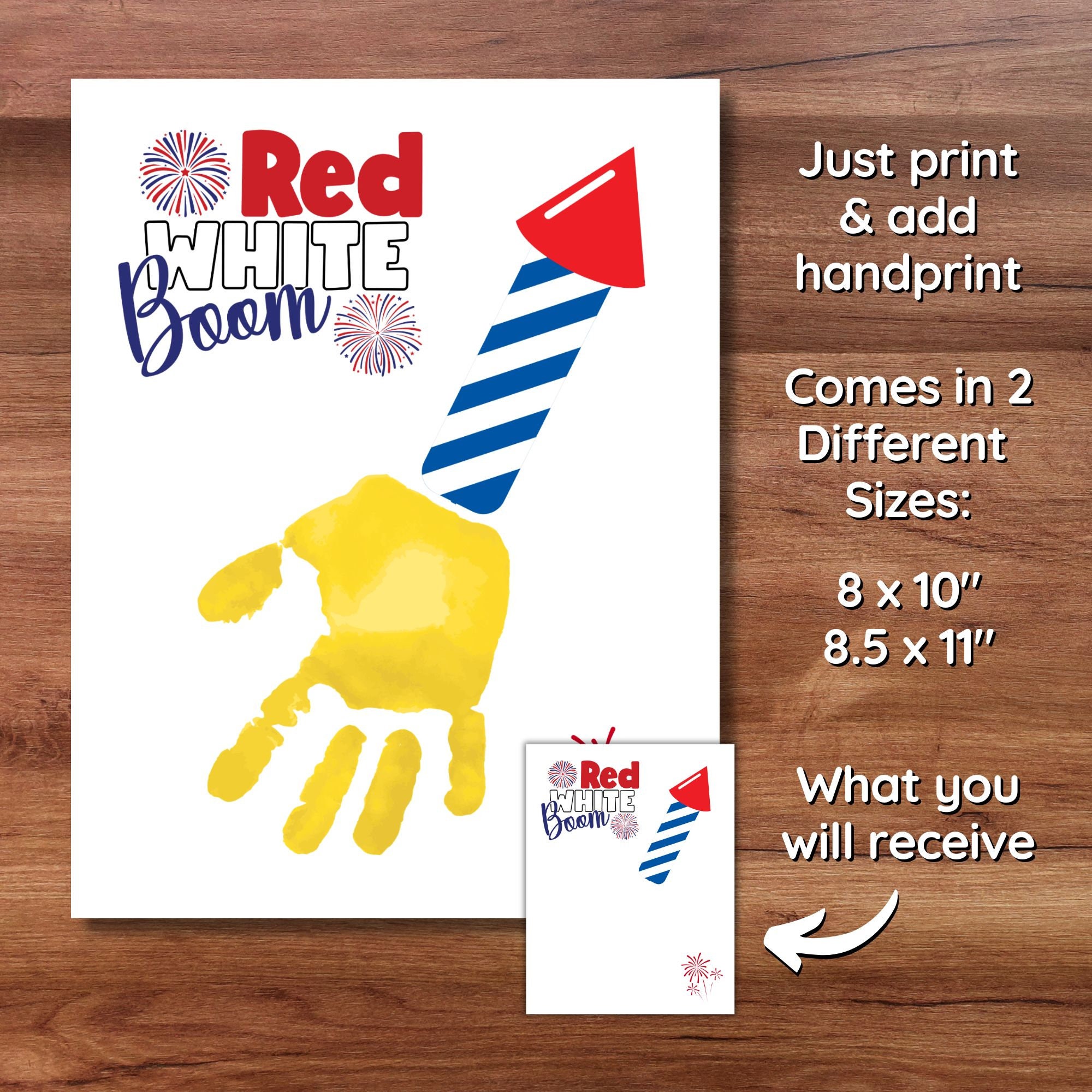 4th of July Firework Handprint Craft, Red White Boom Rocket DIY Craft ...