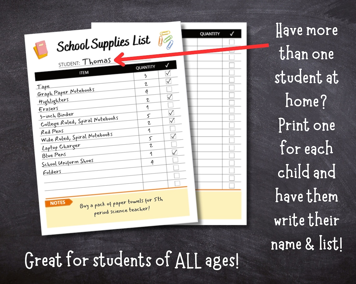 Back to School Shopping Supplies List, School Checklist, High School ...
