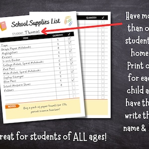 Back to School Shopping Supplies List, School Checklist, High School ...