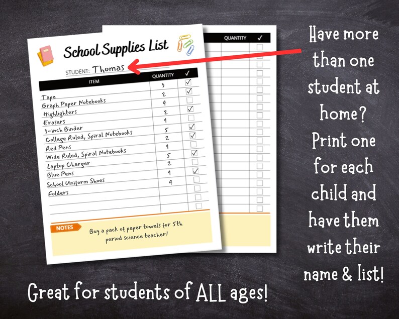 Back to School Shopping Supplies List, School Checklist, High School ...