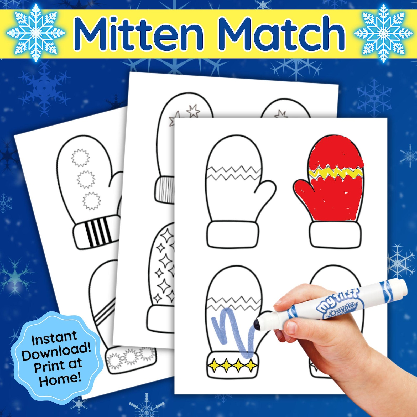 Mitten Match, Winter Preschool Printable, Toddler Activity, Matching ...
