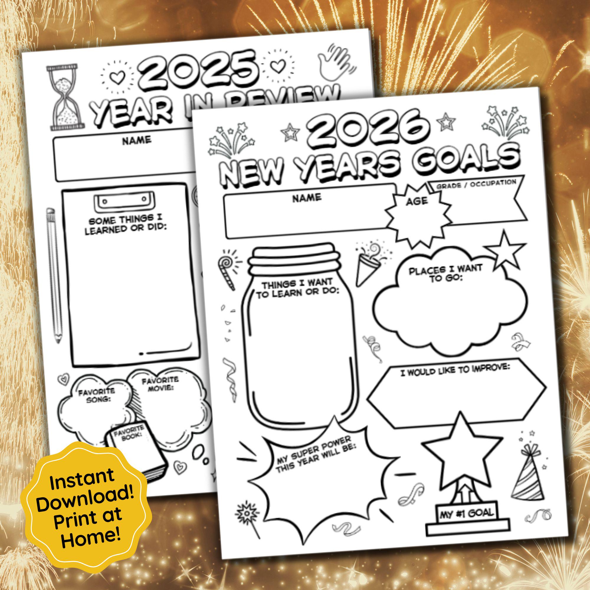 New Years Goals Digital Download, 2026 New Years Printable Year in ...