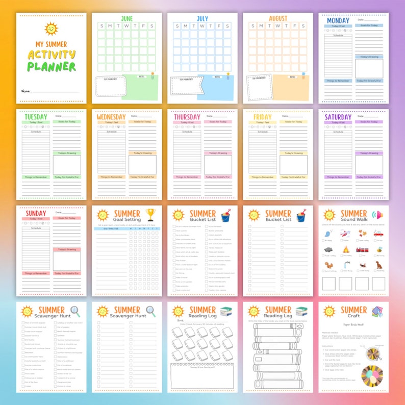 Kids Summer Activity Planner Bundle, Summer Schedule, Reading Log ...
