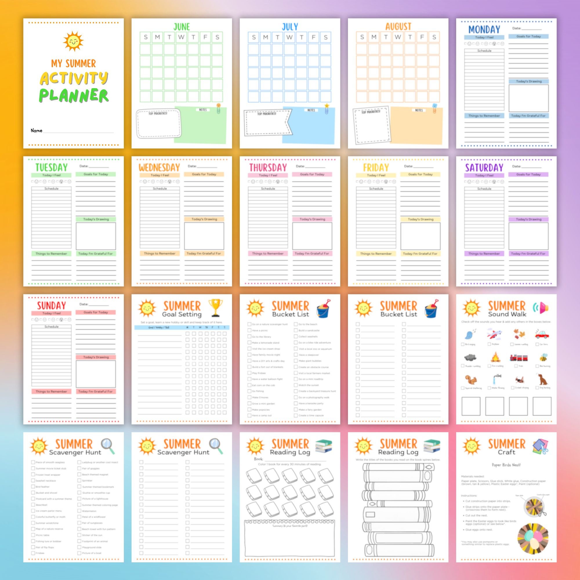 Kids Summer Activity Planner Bundle, Summer Schedule, Reading Log ...