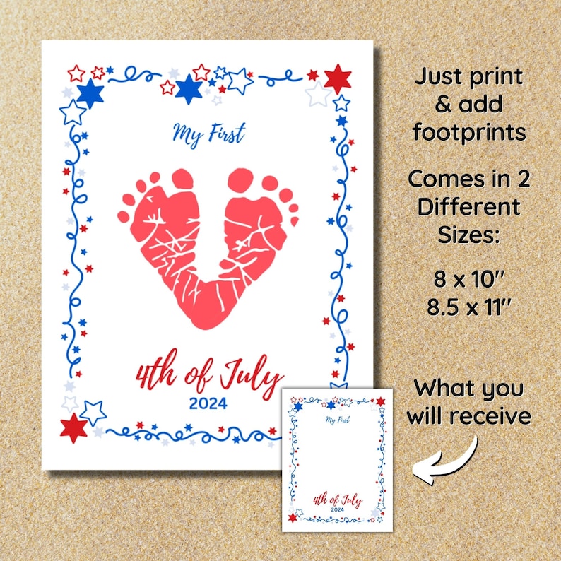4th of July Baby Footprint Art, Printable Keepsake, Baby's First 4th of ...