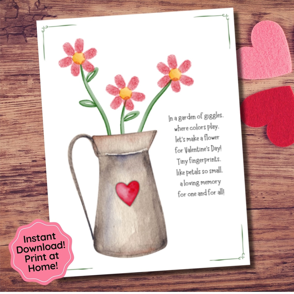 Valentines Day Handprint Art DIY Printable Craft, Fingerprint Craft ...