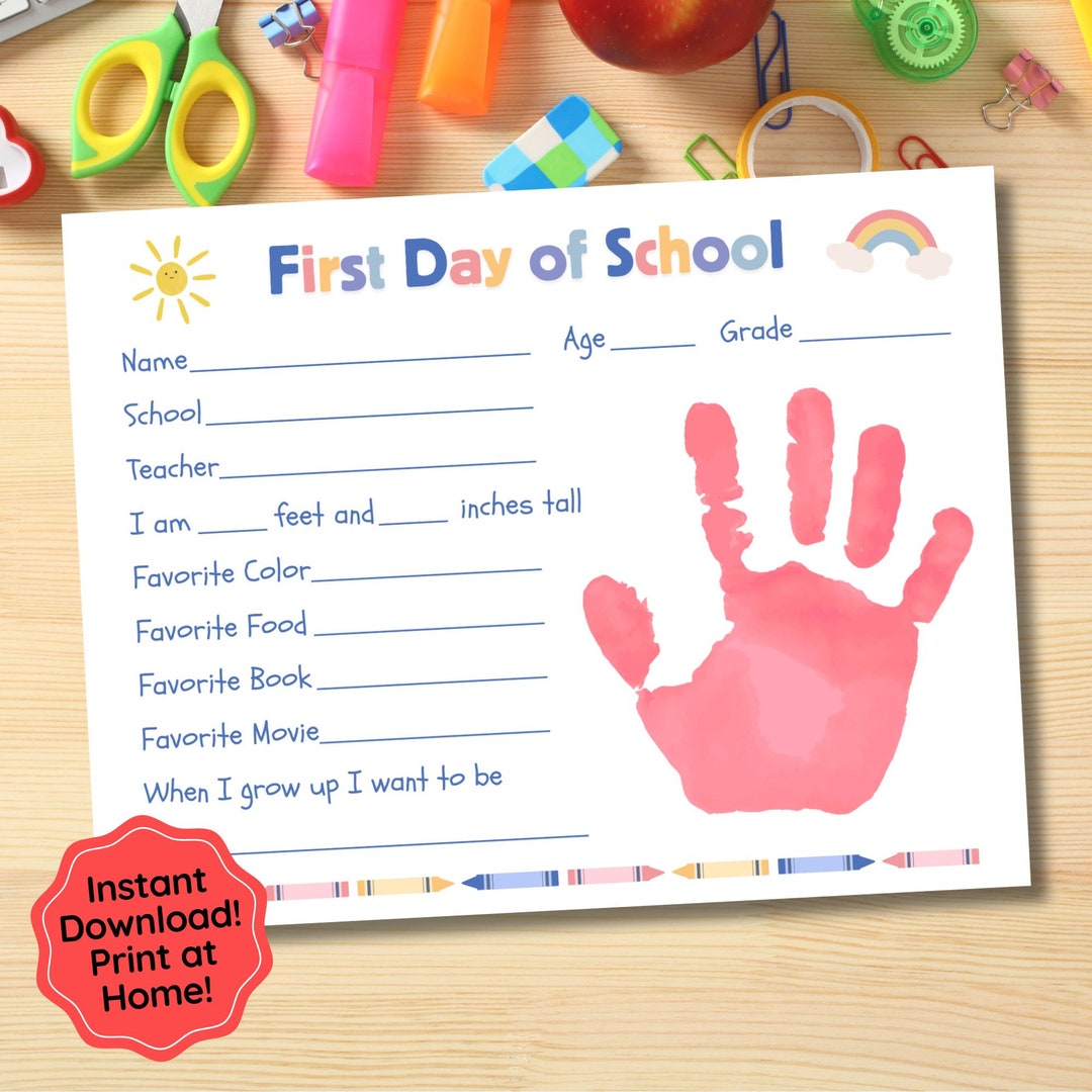 First Day of School Handprint Art, Back to School Activity ...