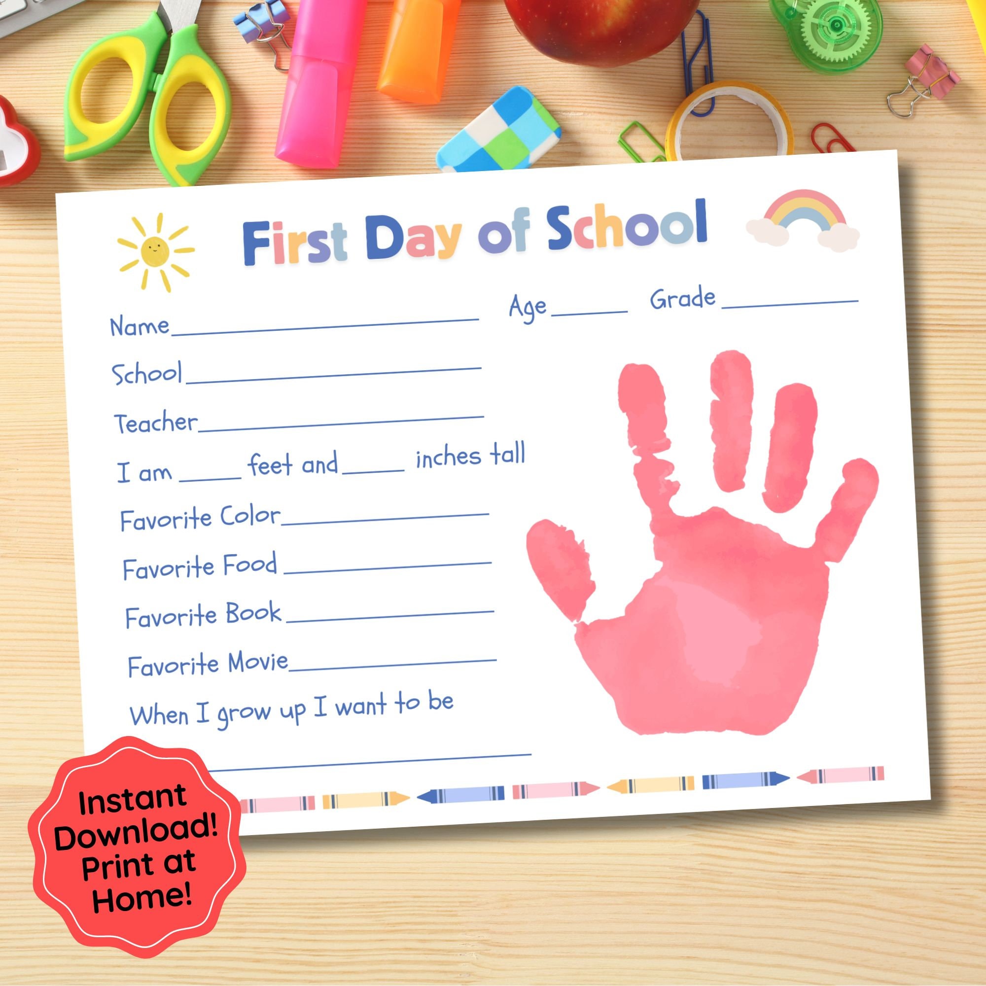 First Day of School Handprint Art, Back to School Activity ...