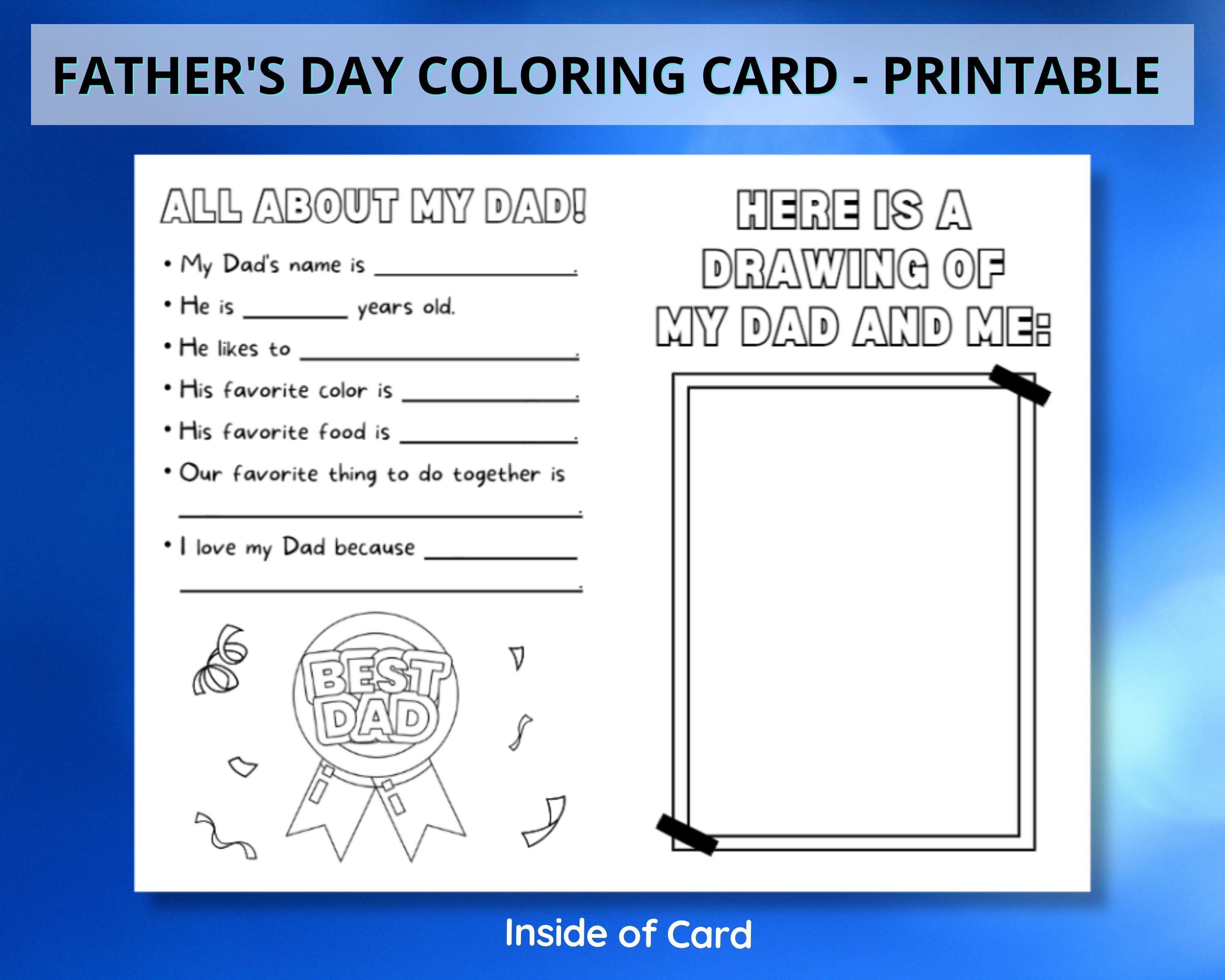 Fathers Day Coloring Card, All About My Dad, Color Your Own Card, Gift ...