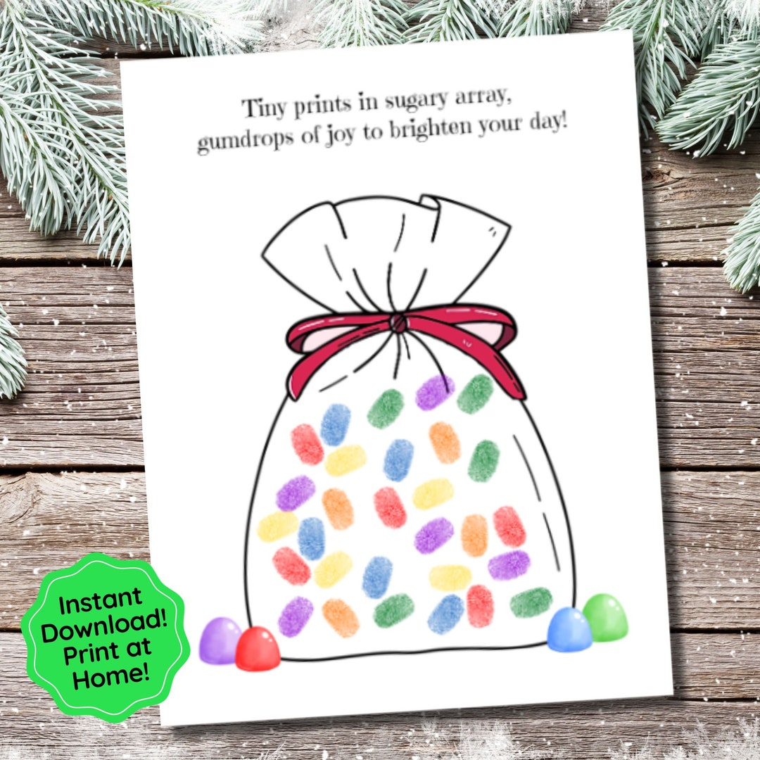 Christmas Fingerprint Art, Holiday Candy Craft, Preschool Activity ...