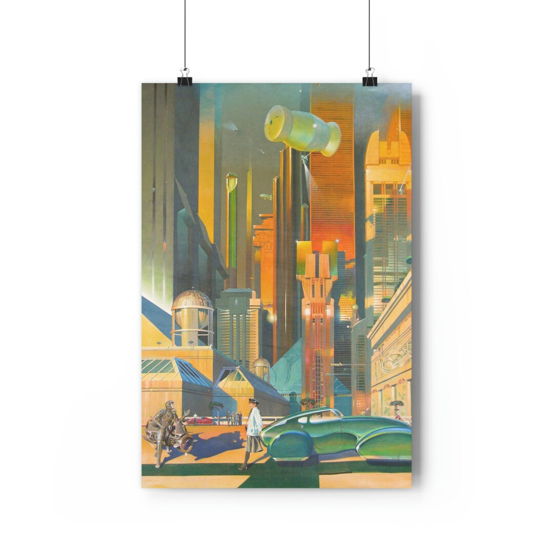 Retrofuturistic Cityscape Art Print by Alan Okamoto - Etsy