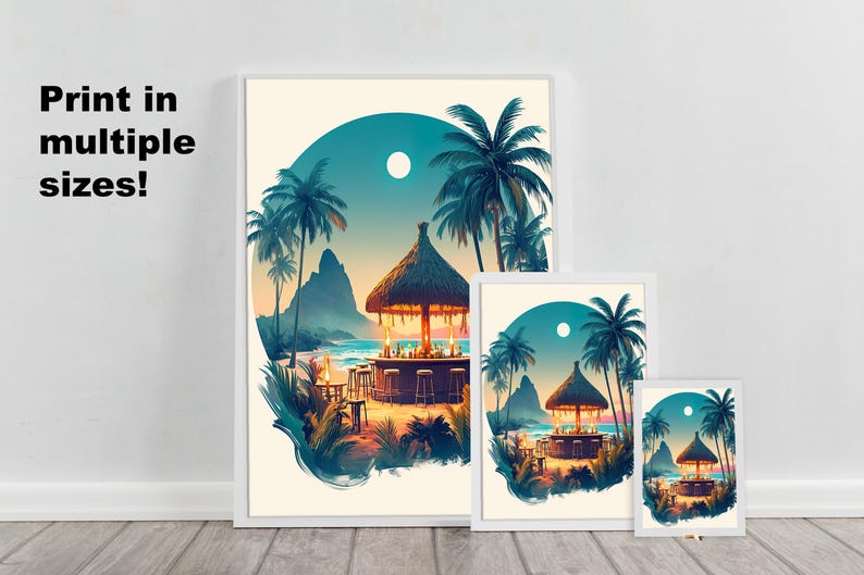 Retro Tiki Bar Print, Tropical Beach Scene (digital Download) - Etsy