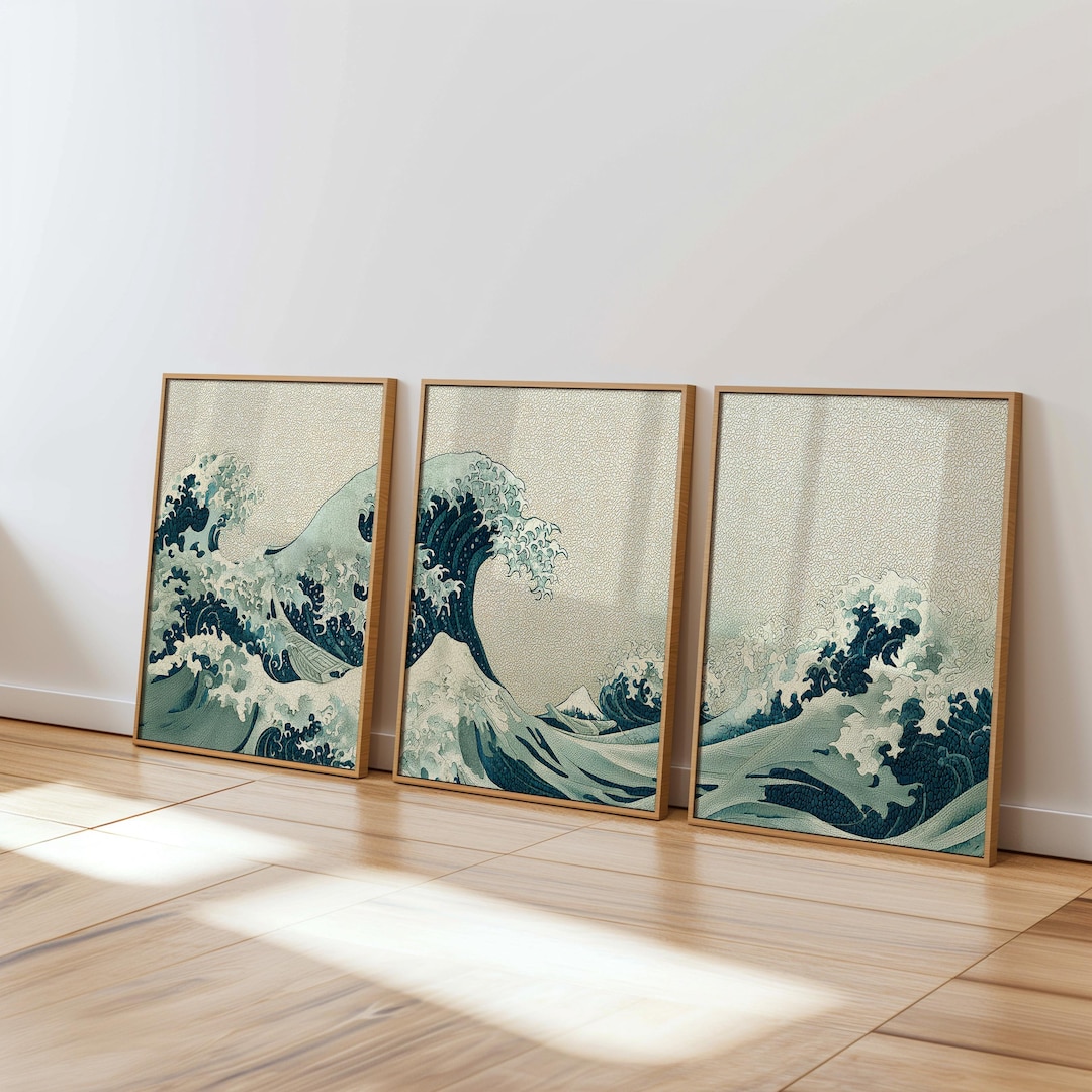 Wave Triptych Digital Download Japanese Great Wave Wall Art Set of 3 ...