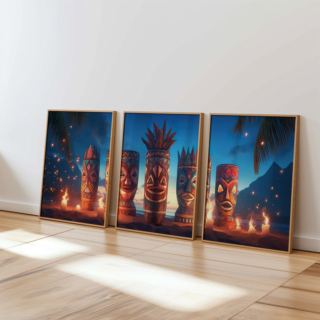 Tiki Wall Art Set of 3 Digital Download Tropical Triptych Polynesian ...