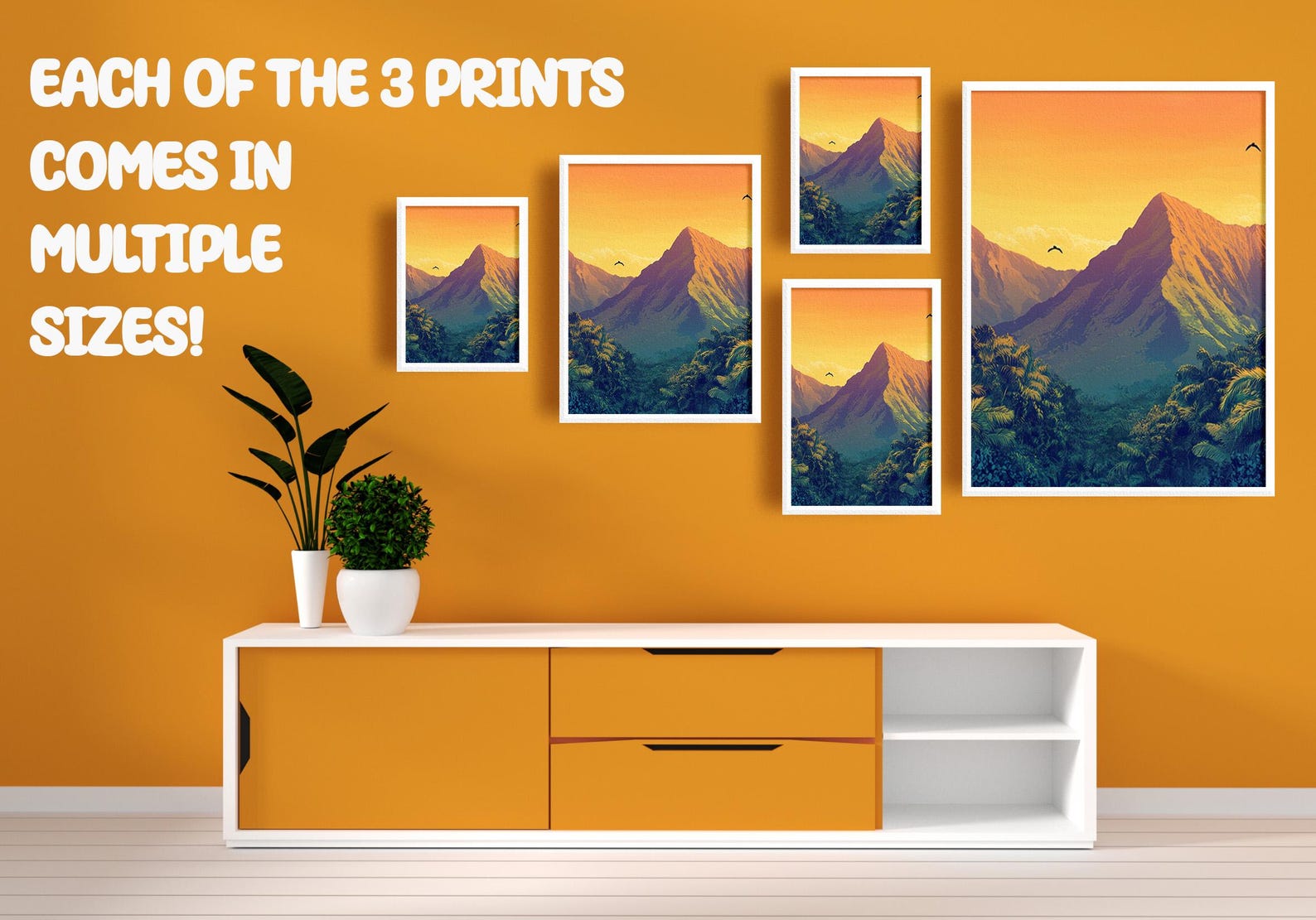 Tropical Triptych Wall Art Printable Set, Sunset Palm Landscape Digital ...