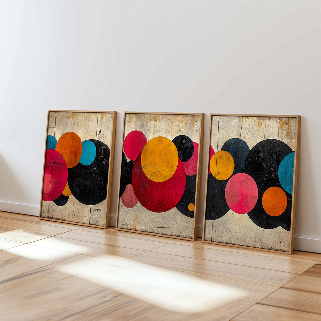 Triptych Wall Art Set Colorful Abstract Geometric Digital Download ...