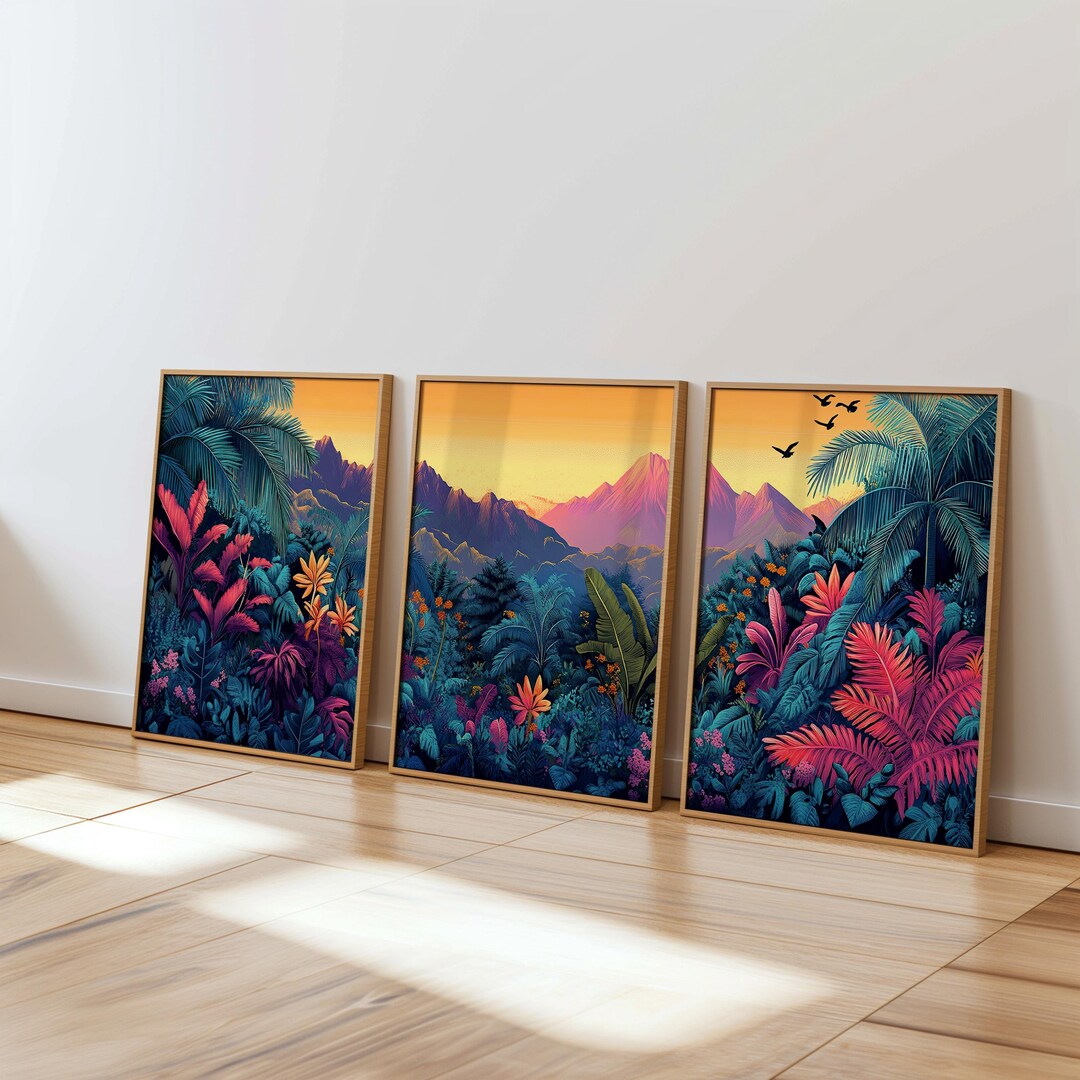 Tropical Wall Art Set of 3 Digital Prints Colorful Landscape Printable ...
