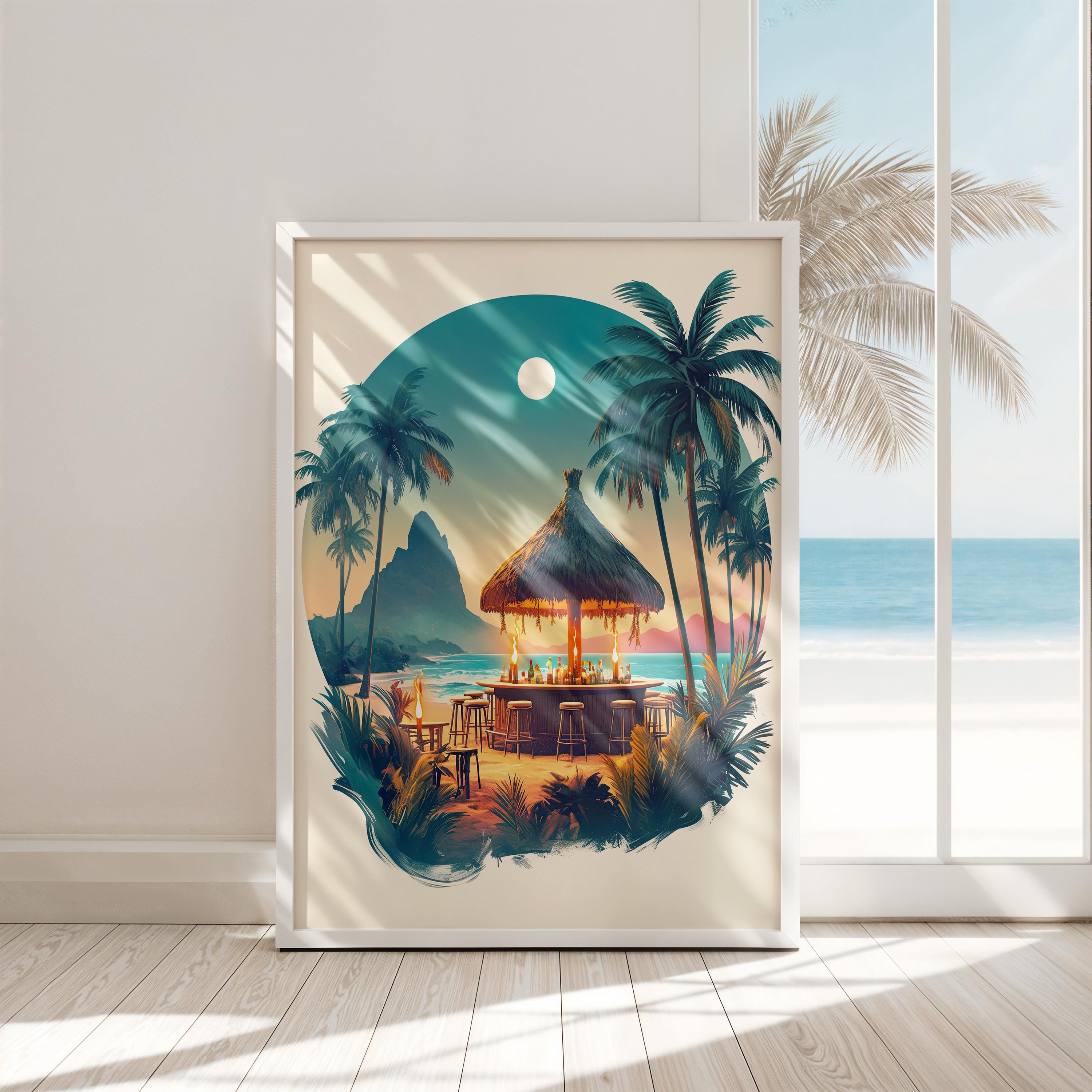 Retro Tiki Bar Print, Tropical Beach Scene (digital Download) - Etsy