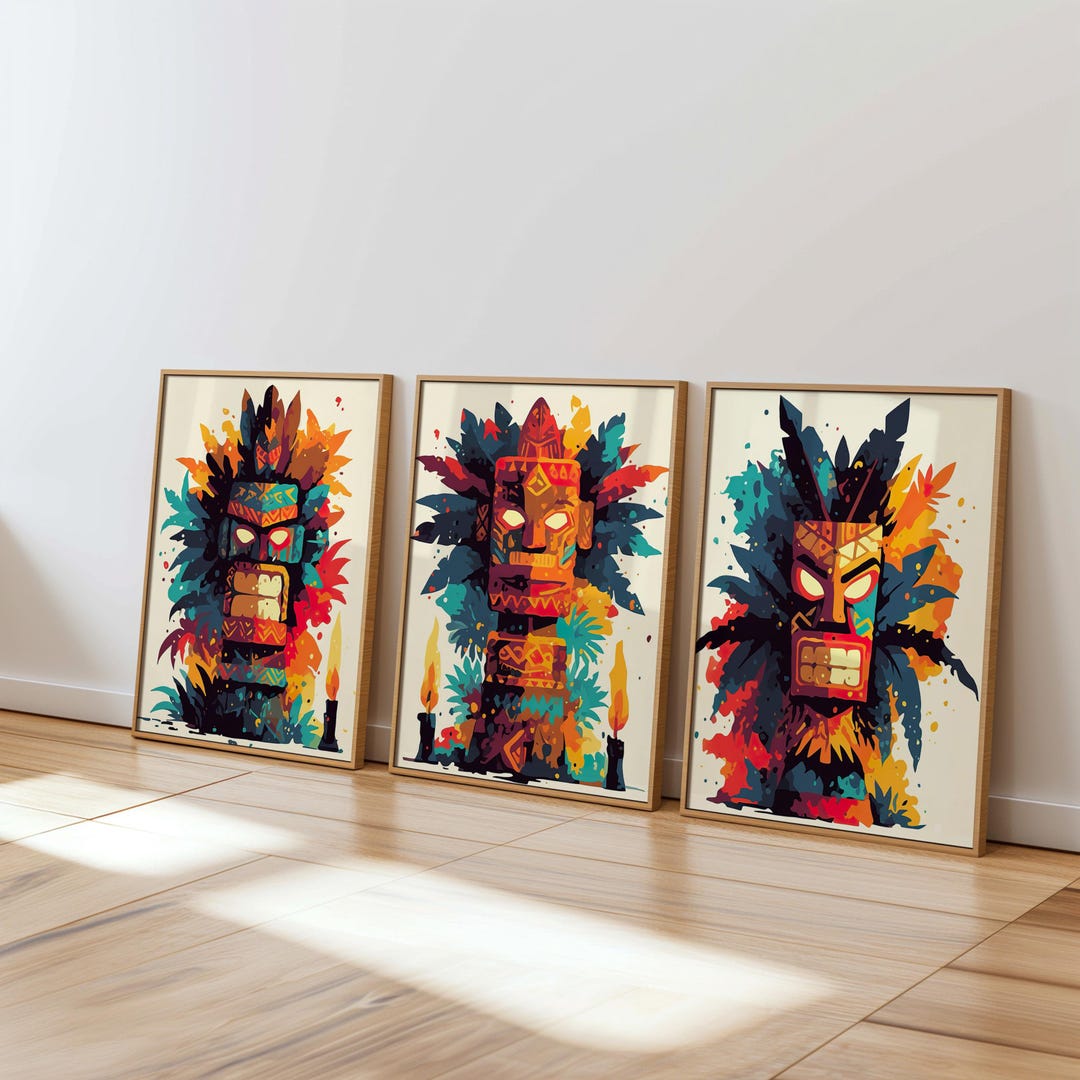 Tribal Wall Art Printable Set of 3 Masks Triptych Colorful Boho Decor ...