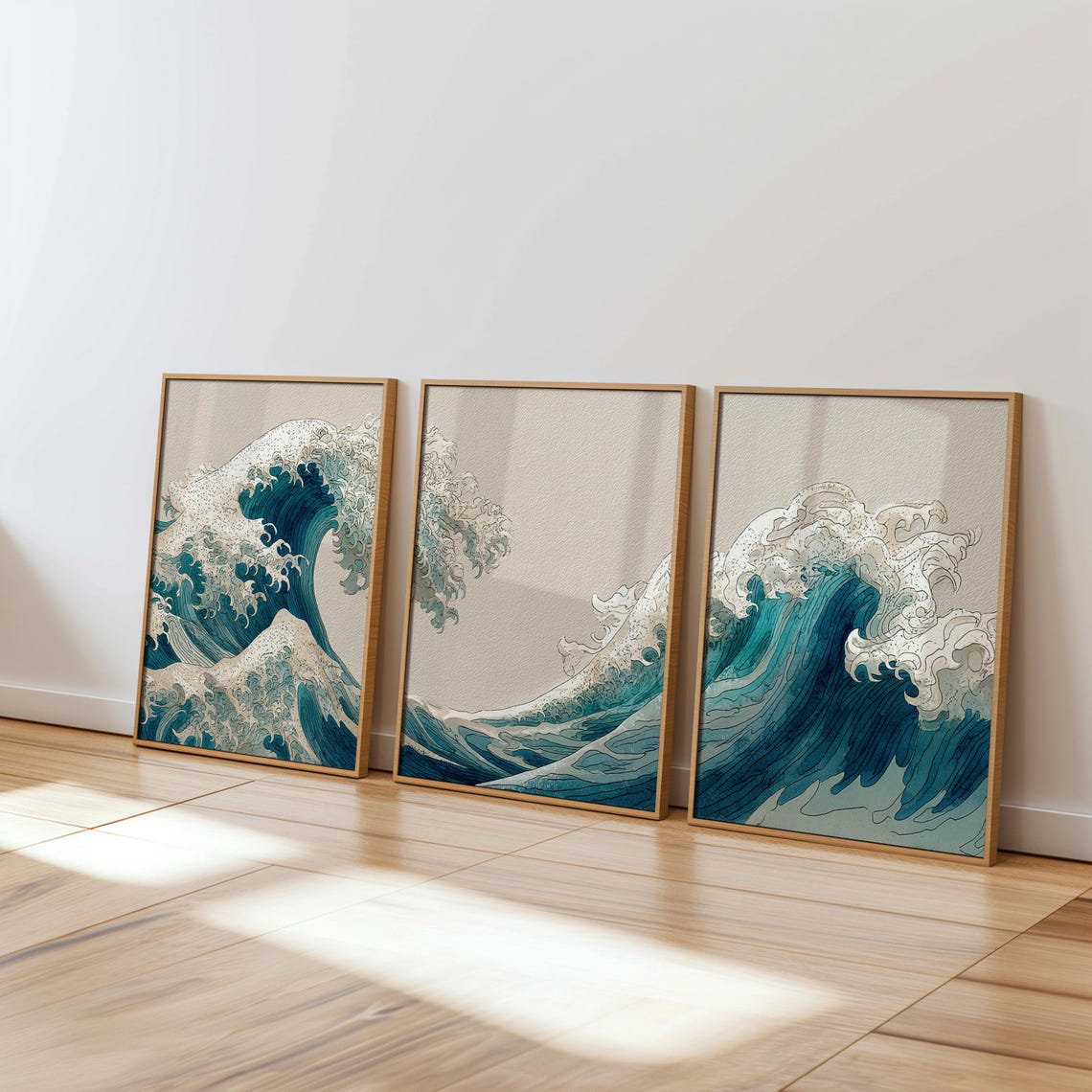 Japanese Wave Triptych Printable Wall Art Set Digital Ocean Waves Decor ...