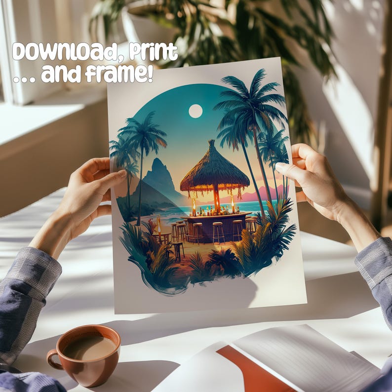 Retro Tiki Bar Print, Tropical Beach Scene (digital Download) - Etsy