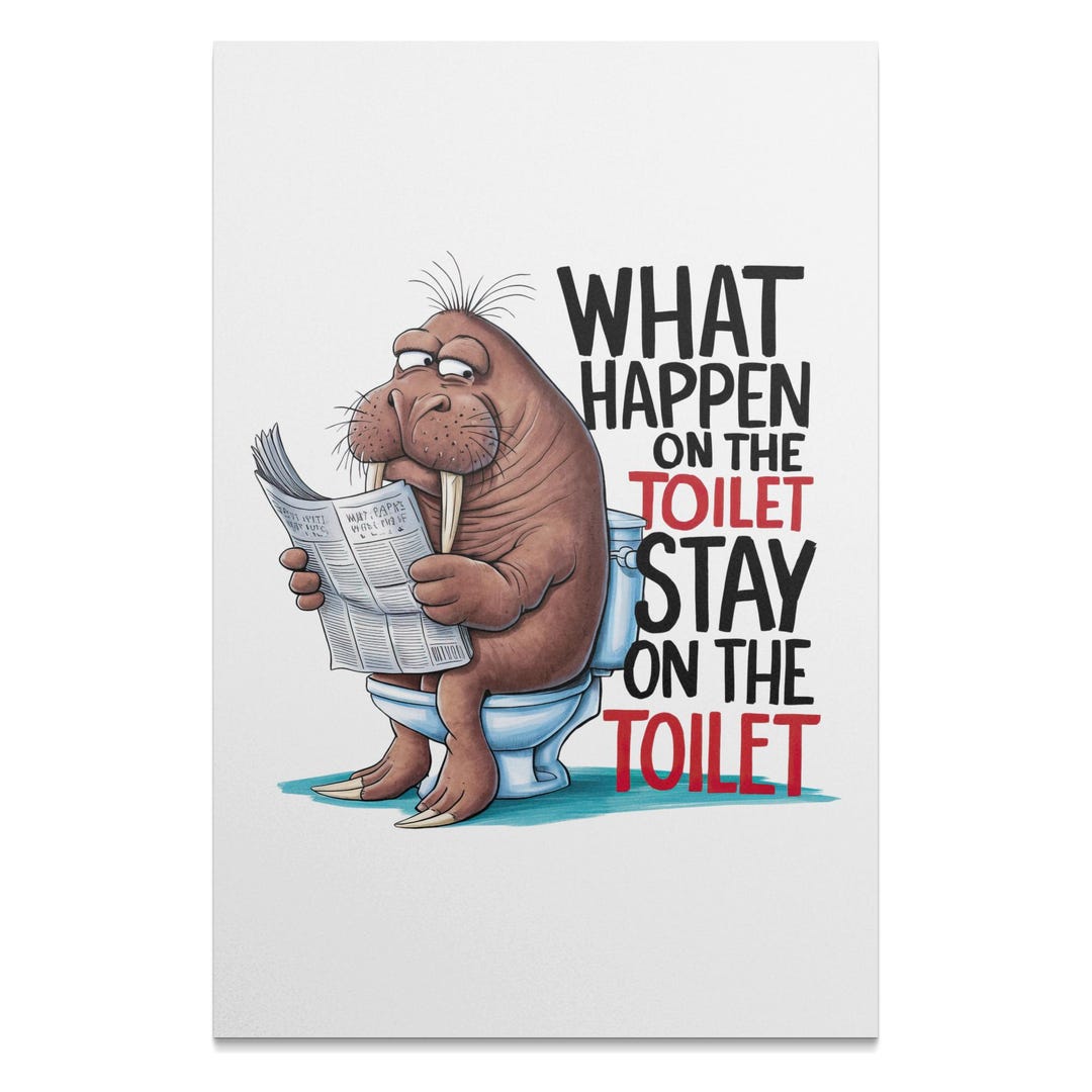 Funny Walrus Bathroom Poster Wall Art, Humorous Animal Reading on ...