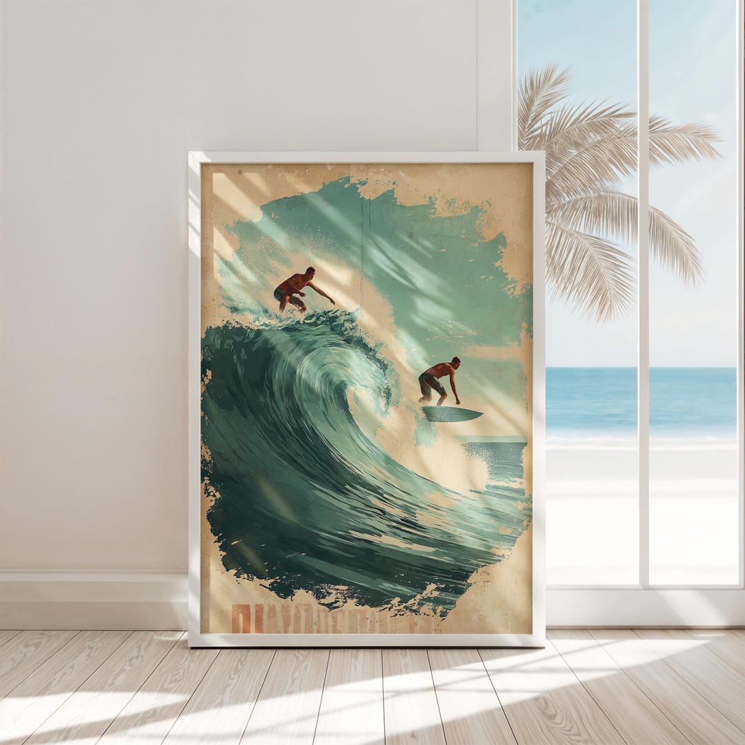 Retro Beach Wall Art Digital Download Surfing Print Vintage Coastal ...