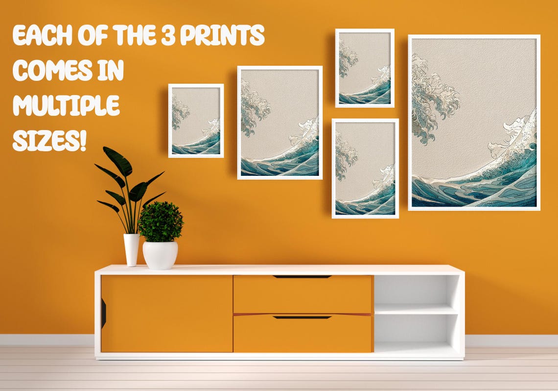 Japanese Wave Triptych Printable Wall Art Set Digital Ocean Waves Decor ...