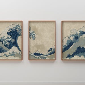 Wave Wall Art Triptych Digital Download Japanese Ocean Print Set ...