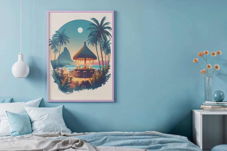 Retro Tiki Bar Print, Tropical Beach Scene (digital Download) - Etsy