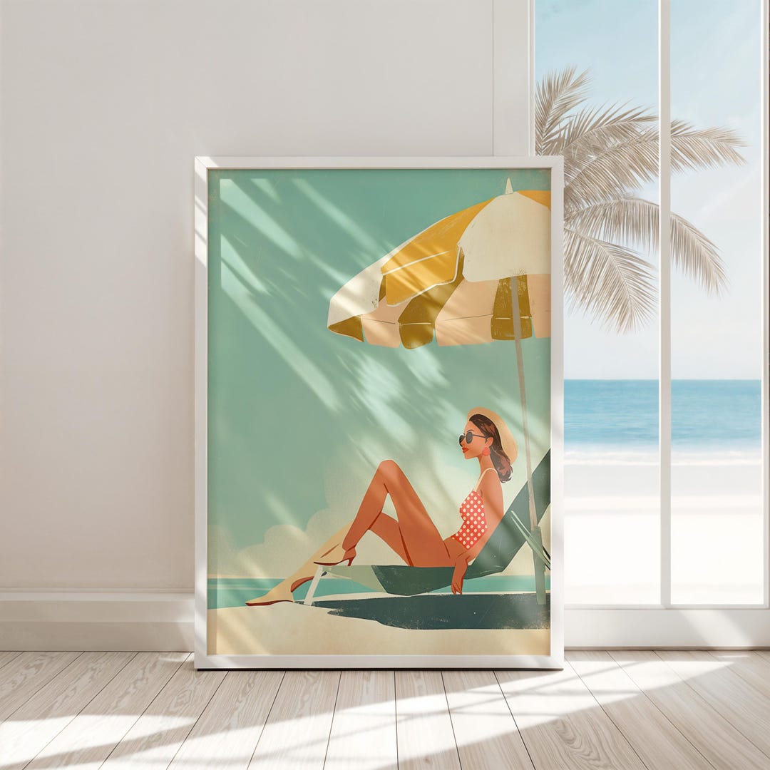 Retro Beach Wall Art Printable, Vintage Coastal Decor, Mid Century ...