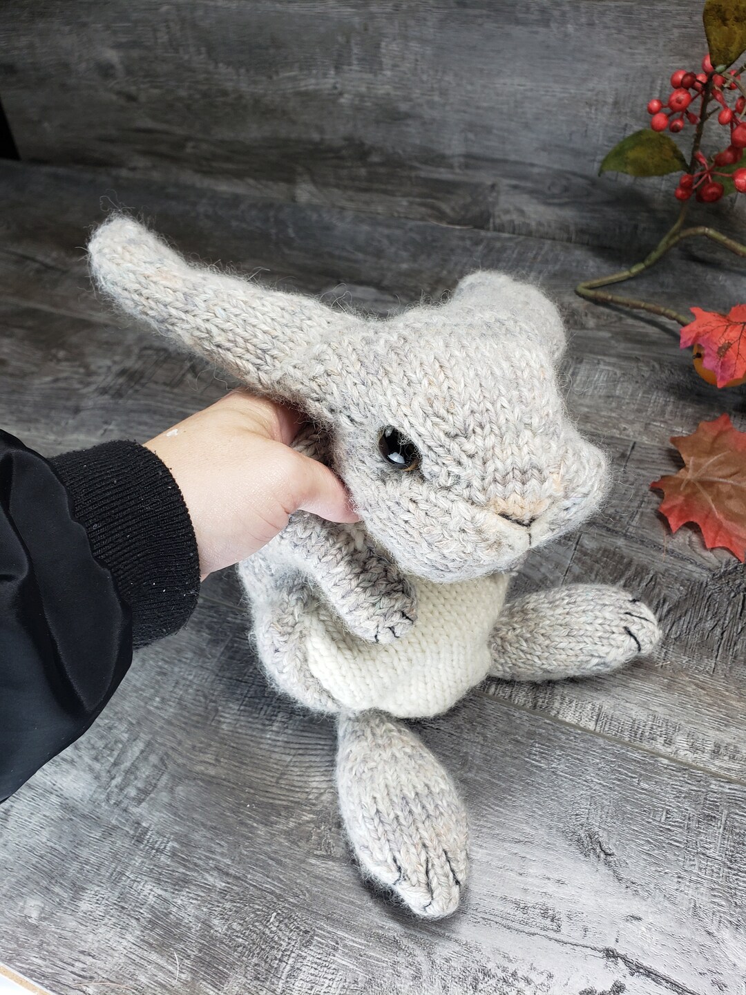 Realistic Knitted Blue Gray Lop Bunny Rabbit Custom Pet Plush Stuffed ...