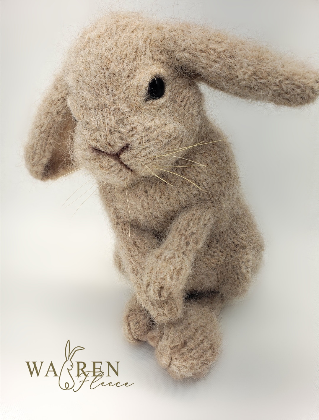 Realistic·• Knitted • Large Poseable Beige Lop Mohair / Alpaca Bunny ...