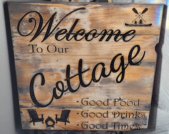 Outdoor Wooden Cottage Sign, Custom Cottage Sign, Wood Sign, Welcome ...