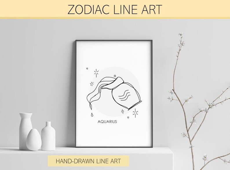 AQUARIUS Zodiac Line Art Wall Art Digital Print - Etsy