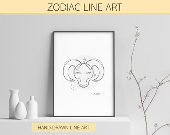 Aries Line Art, Aries Print, Zodiac Print, Abstract, Astrology Wall ...