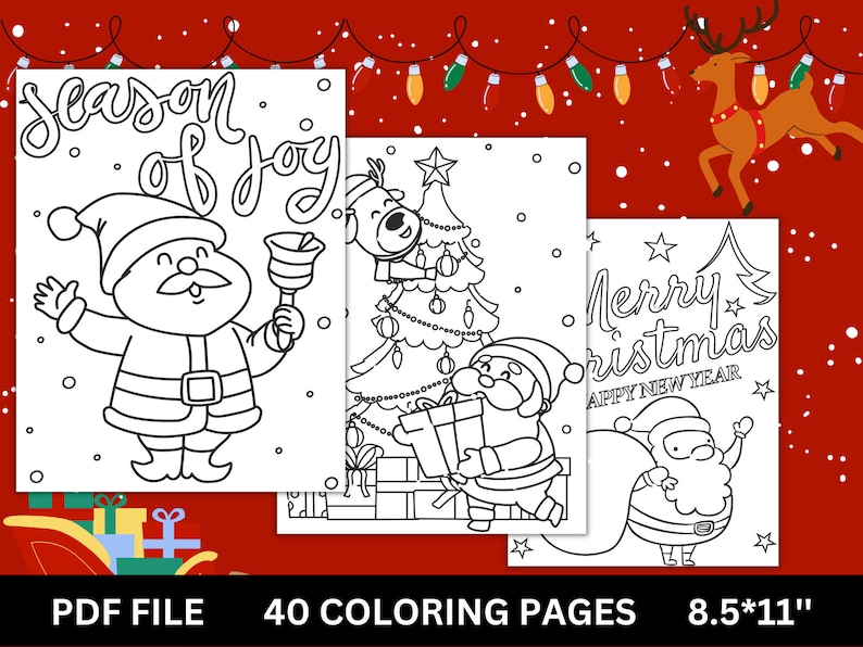 40 Christmas Coloring Pages for Kids, Printable Pages for Kids, Digital ...