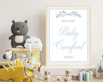 Editable Blue Bow Baby Shower Welcome Sign Template, Instant Boy Baby ...