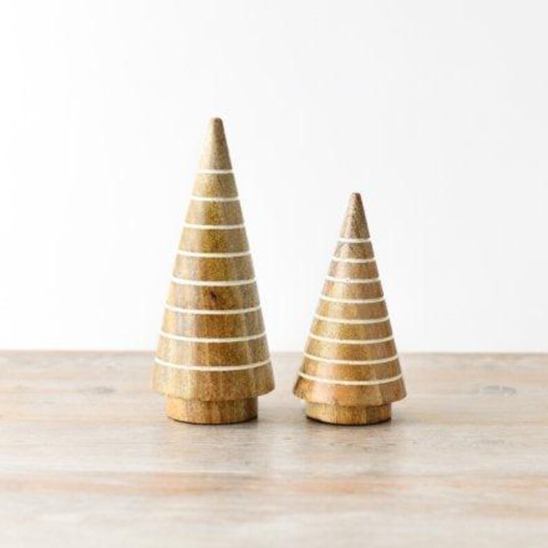 Rustic Mango Wood Striped Christmas Trees 2 Sizes Country Style ...