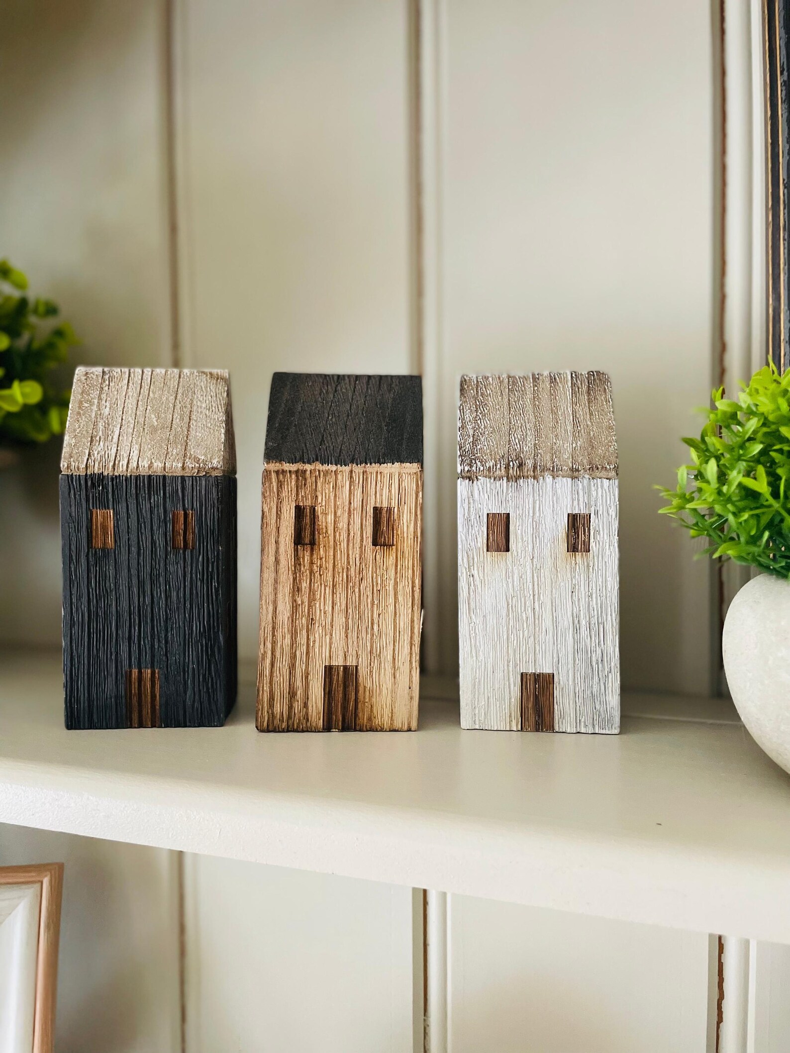 Wooden House Decorative Blocks - Set of 3, Rustic Country Home Decor ...