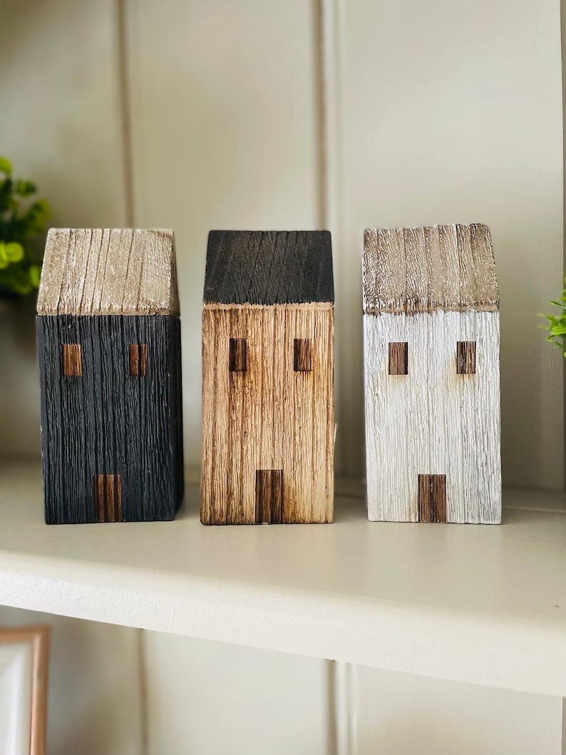Wooden House Decorative Blocks - Set of 3, Rustic Country Home Decor ...