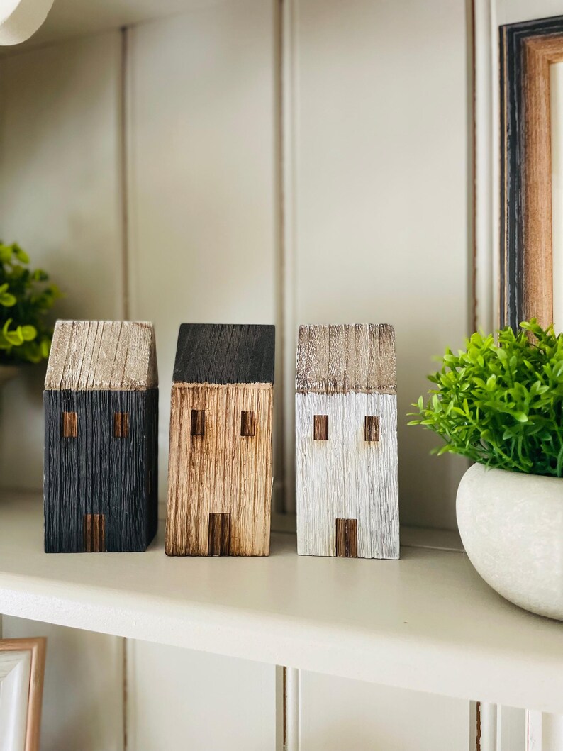 Wooden House Decorative Blocks - Set of 3, Rustic Country Home Decor ...