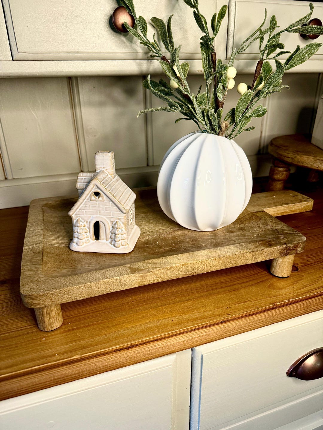 Wooden Tray With Feet 30cm, Natural Mango Wood Display & Serving Board ...