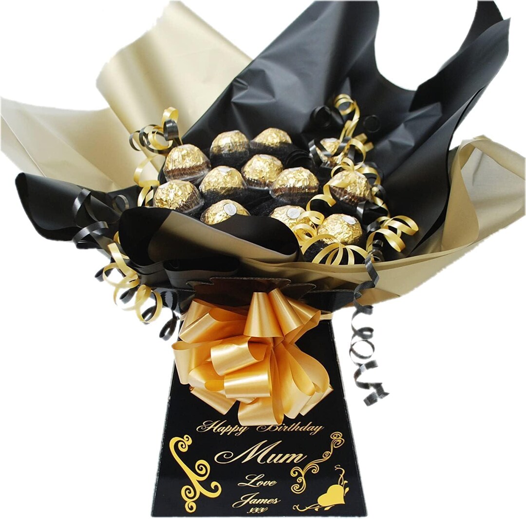 Personalised Black and Gold Ferrero Chocolate Chocolate Bouquet/hamper ...