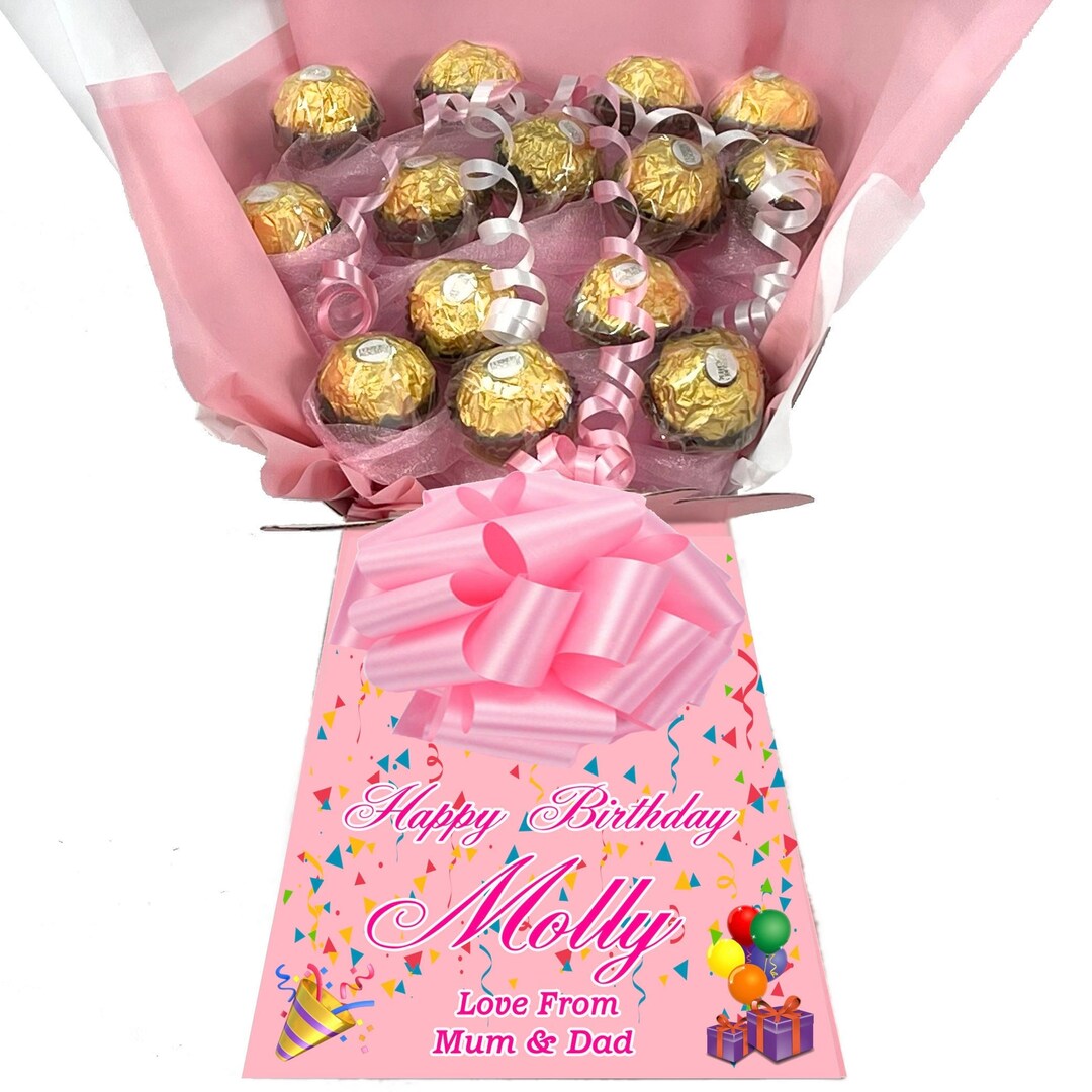 Personalised Pink Ferrero Chocolate Chocolate Bouquet/hamper/gift ...