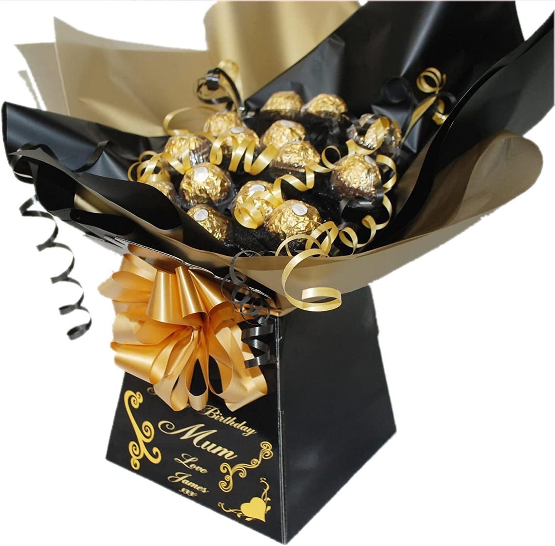 Personalised Black and Gold Ferrero Chocolate Chocolate Bouquet/hamper ...