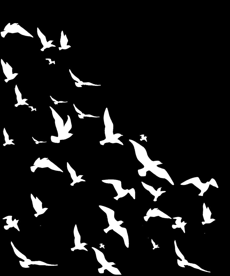 Flying Birds White on Black - Etsy