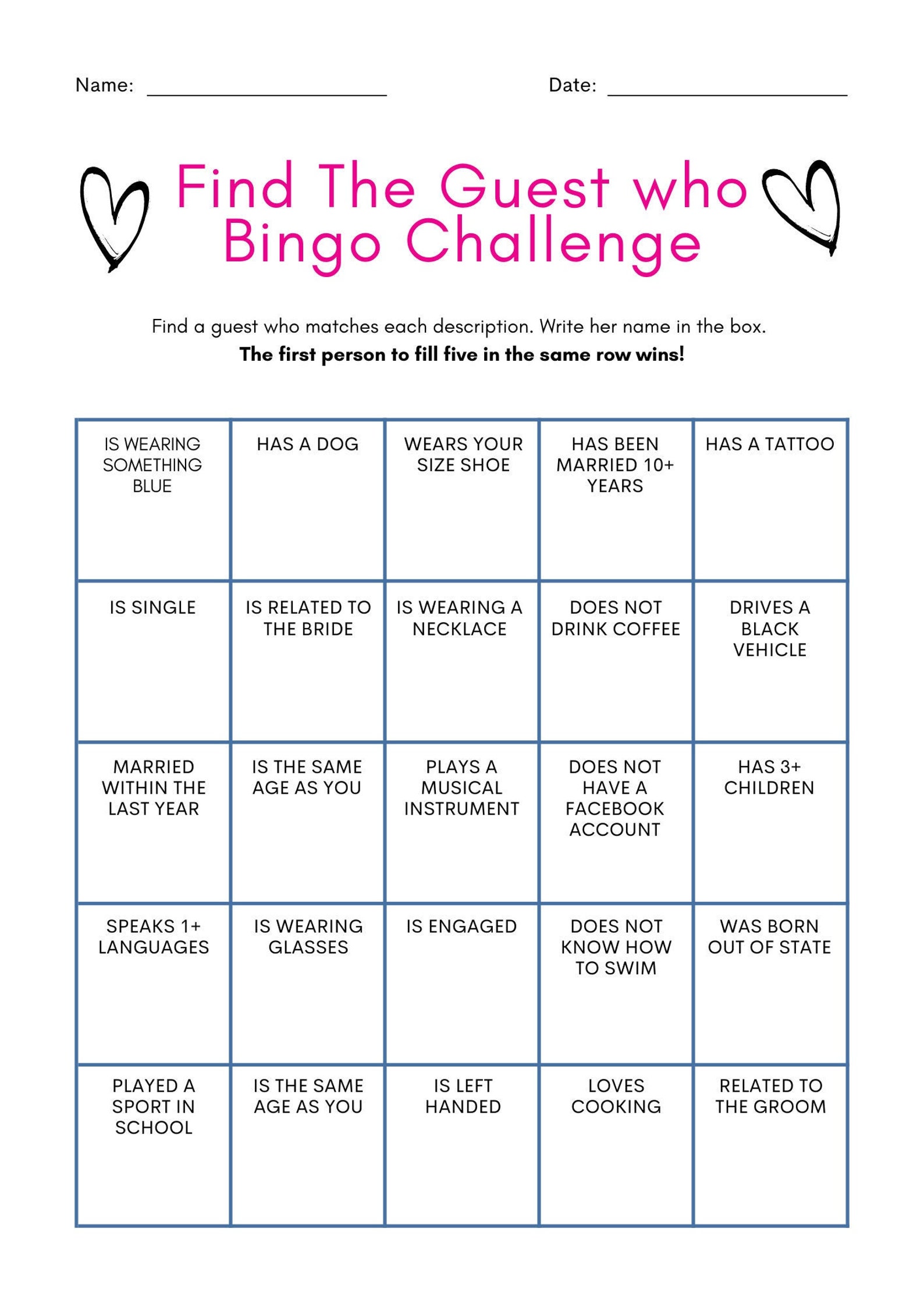 Find the Guest Who Bingo Bridal Shower Game**digital DOWNLOAD** - Etsy