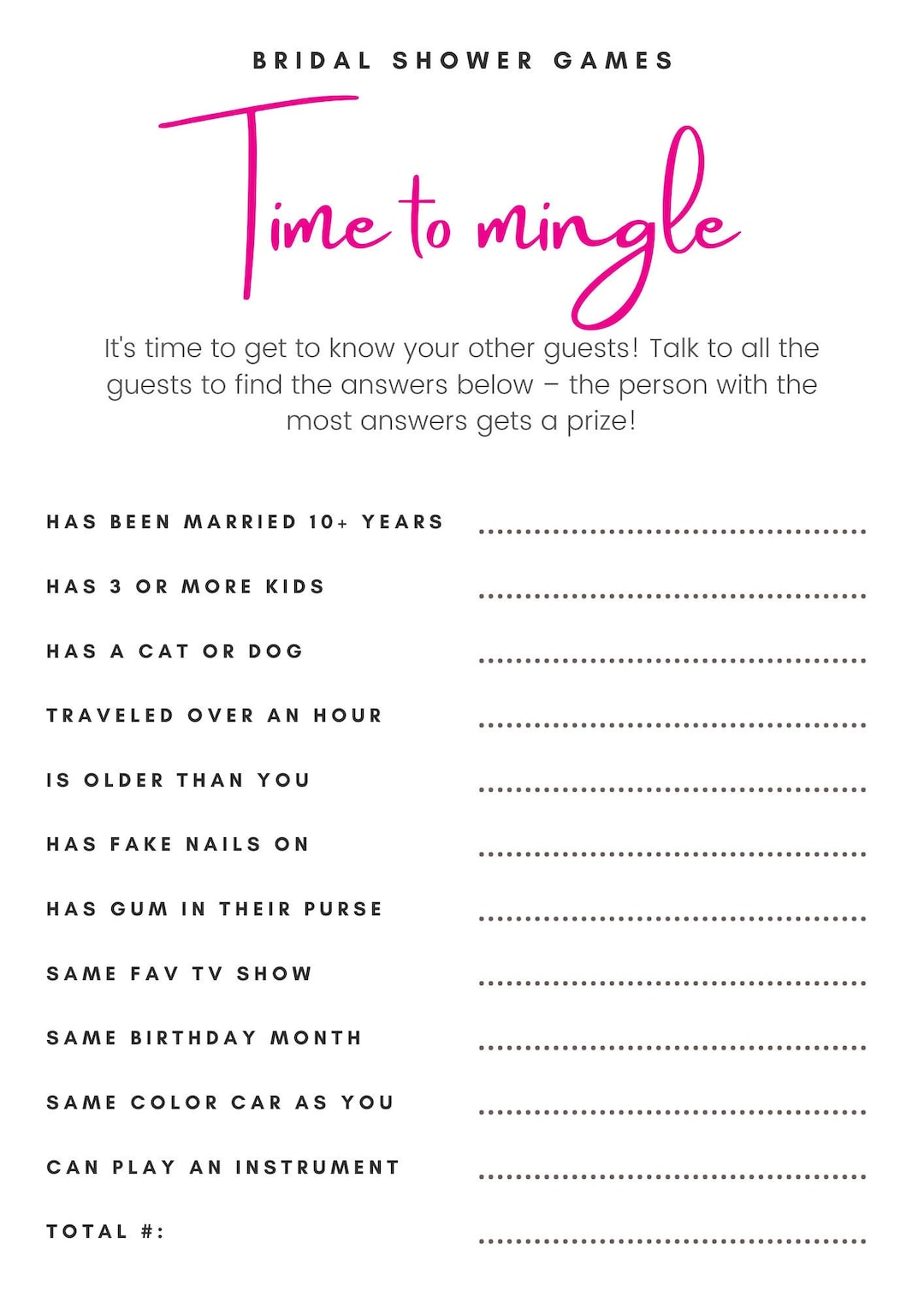 Time to Mingle Ice-breaker Bridal Shower Game**digital DOWNLOAD** - Etsy