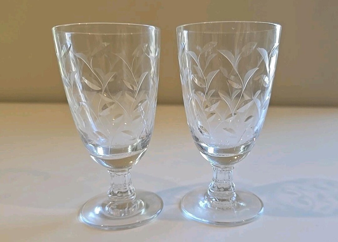 Fostoria Glass Holly Pattern Juice Glass Stem Etched 2pc - Etsy